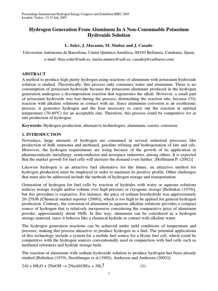 Chemical Reaction Aluminum and Koh | PDF | Sodium Hydroxide | Alkalinity
