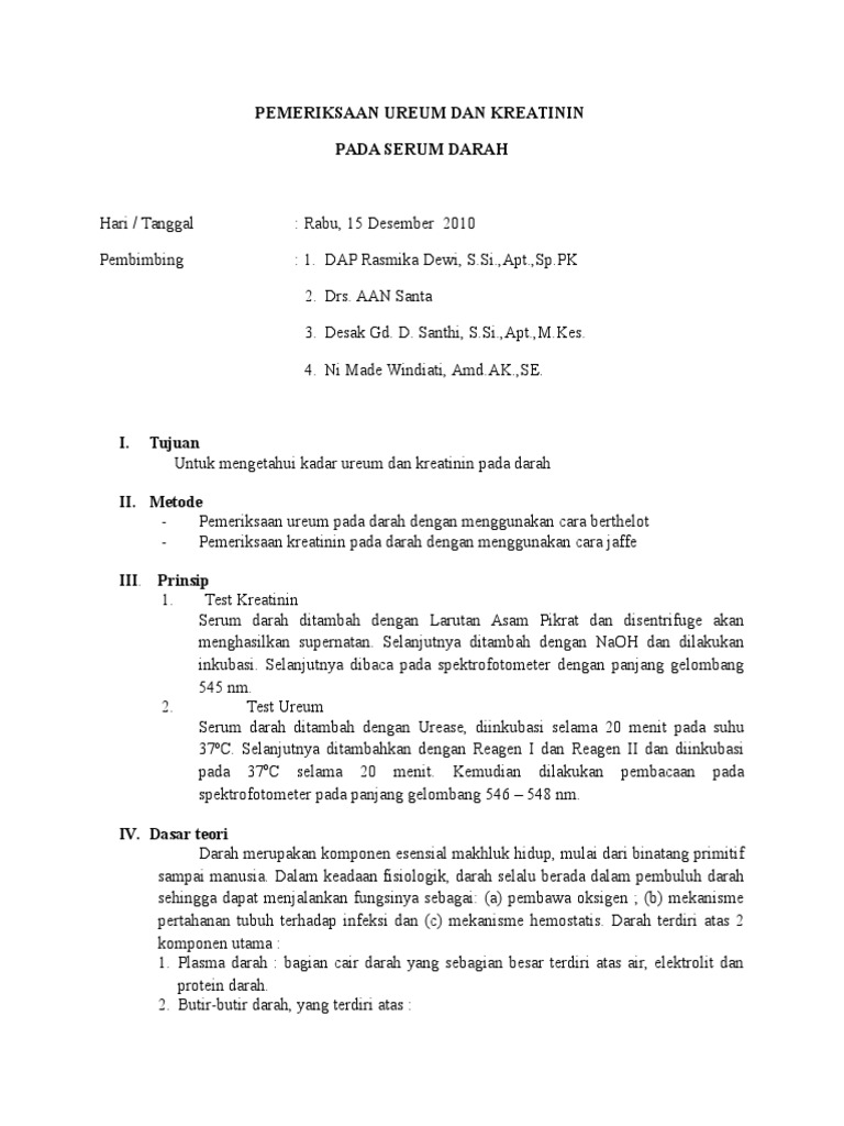 Pemeriksaan Ureum Dan Kreatinin | PDF