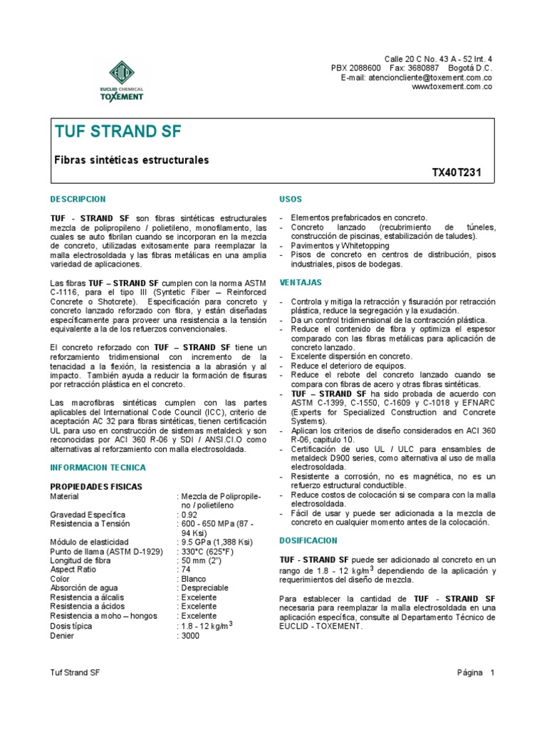 Tuf Strand SF | PDF | Fibra sintética | Hormigón
