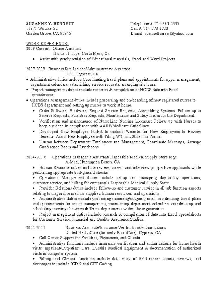 Suzanne Bennett Resume 2010 | PDF | Patient | Home Care