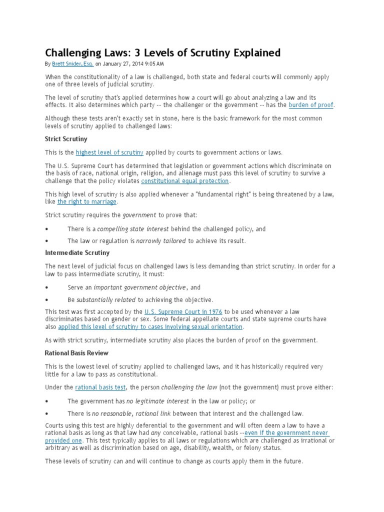 Scrutiny Explained | PDF | Rational Basis Review | Intermediate Scrutiny