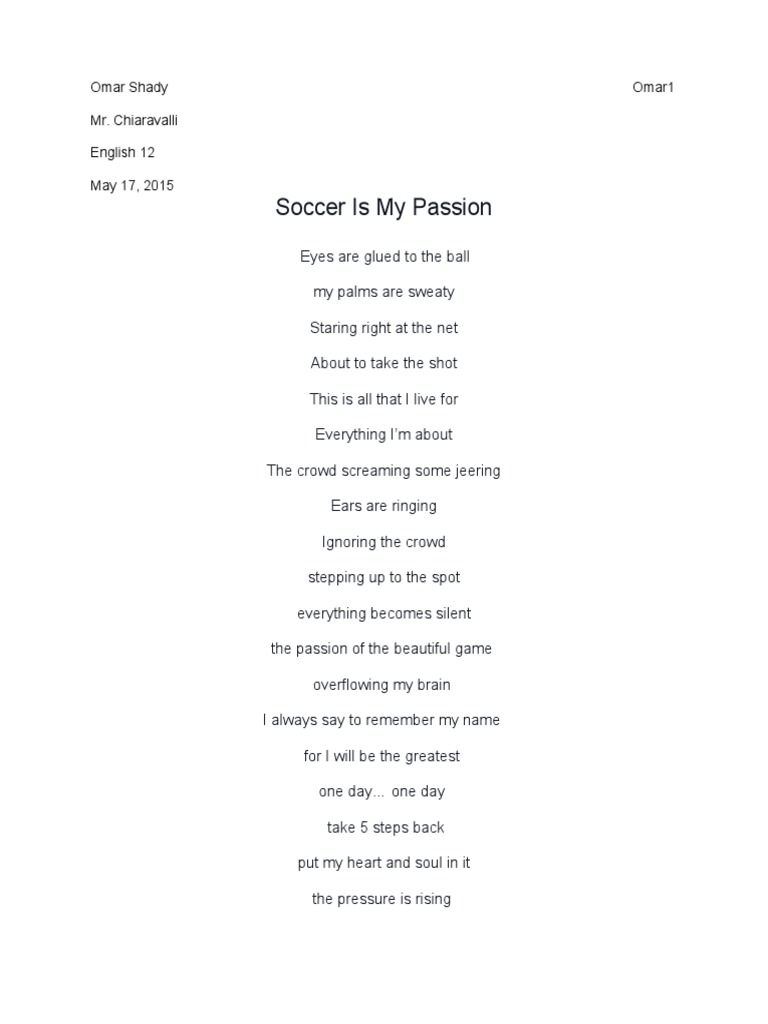My Passion for Soccer: A Poem | PDF
