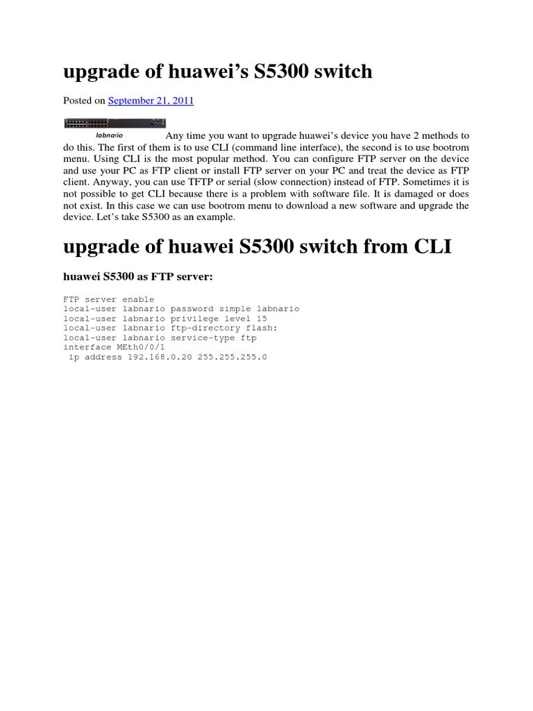 Upgrade of Huawei S s5300 Switch | PDF | File Transfer Protocol | Booting