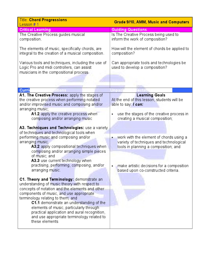 Chord Progressions Lesson Plan | PDF | Musical Compositions ...