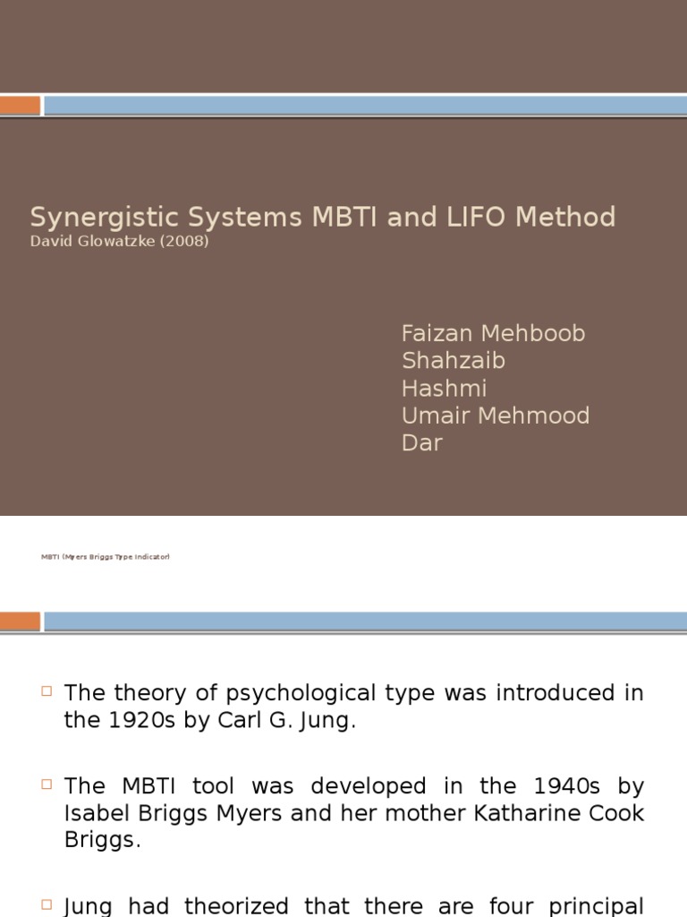 Synergistic Systems MBTI and LIFO Method | PDF | Personality Type ...