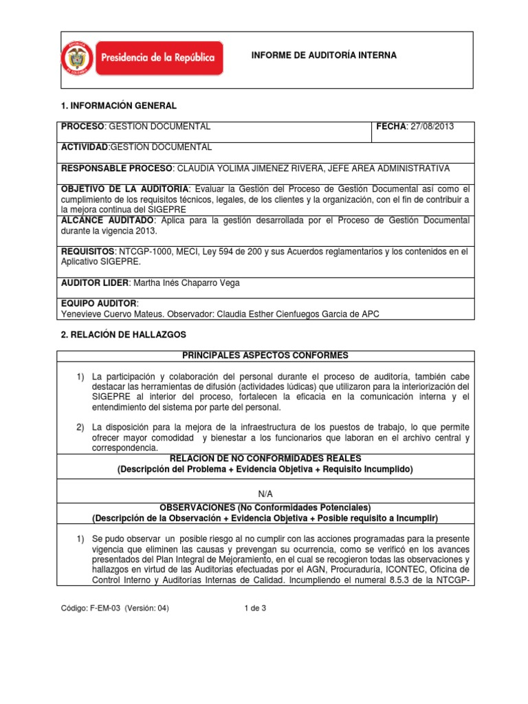 Informe de Auditoría Interna | PDF | Business