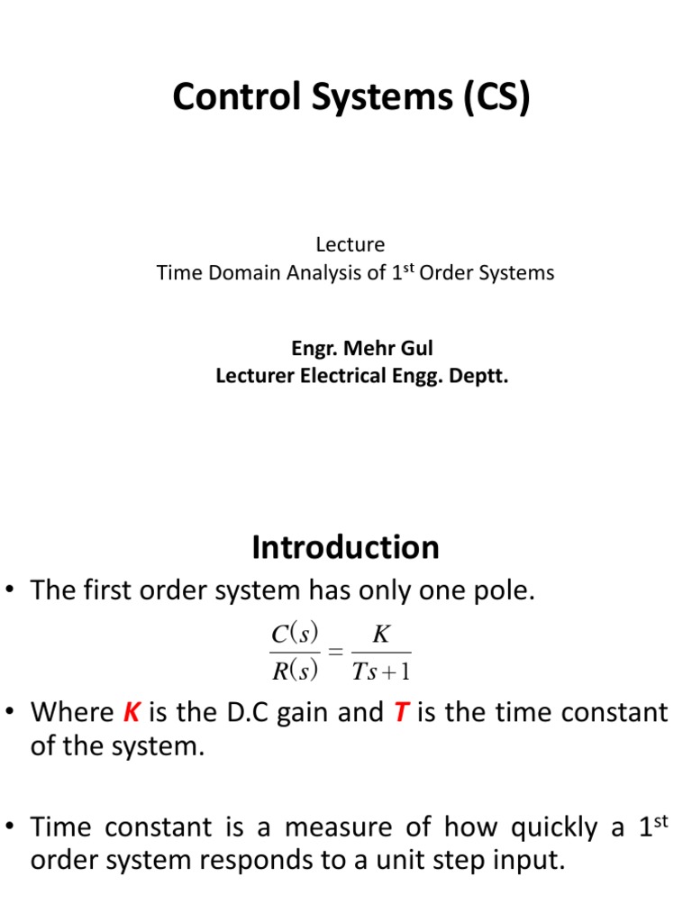 Time Domain Analysis of First Order Systems | PDF | Laplace Transform ...