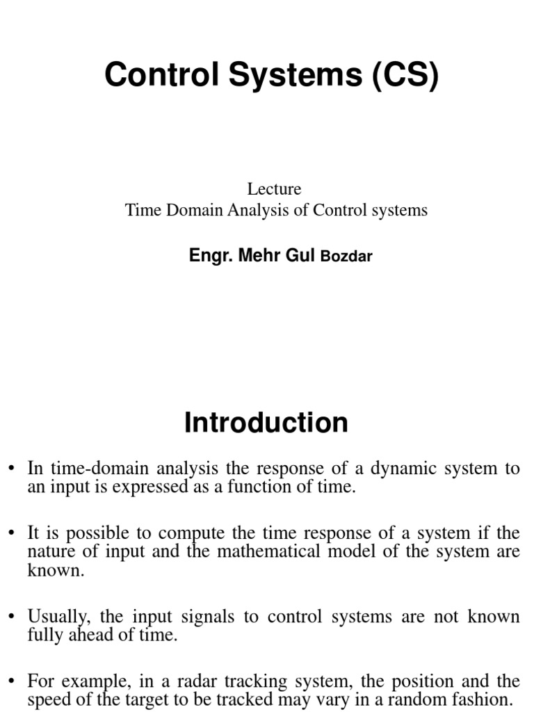 Lecture Time Domain Analysis of Control Systems | PDF | Steady State ...