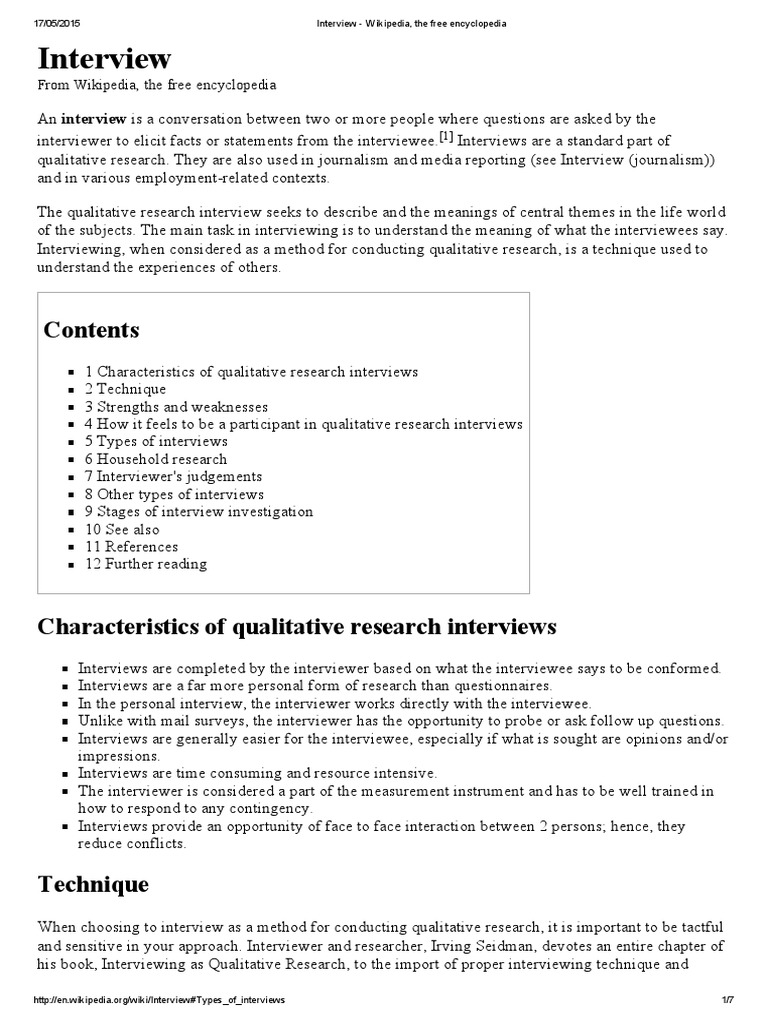 Interview - Wikipedia, The Free Encyclopedia | PDF | Interview ...