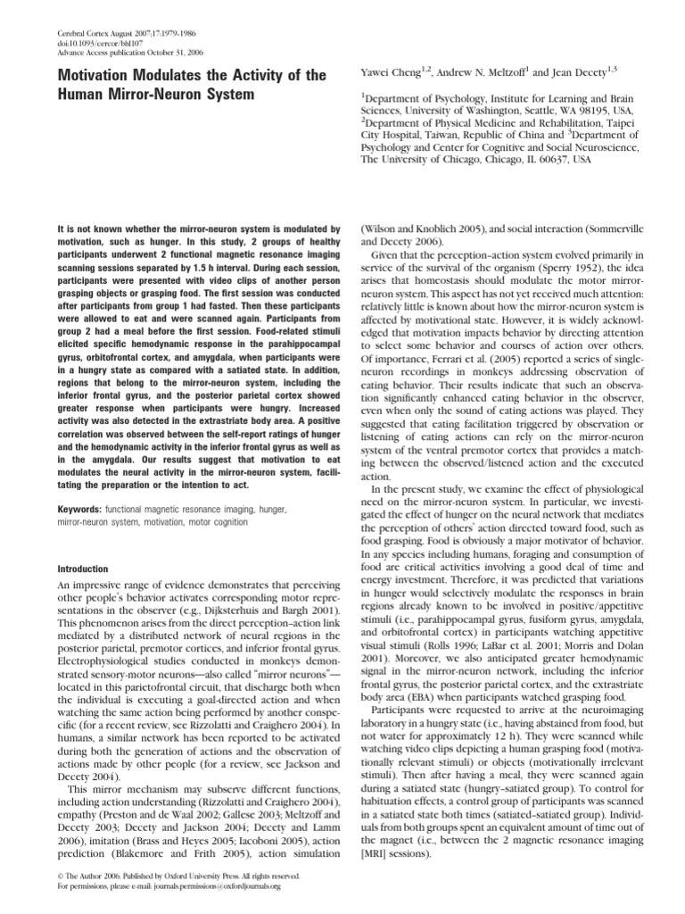 Motivation Modulates The Activity of The Human Mirror Neuron System ...