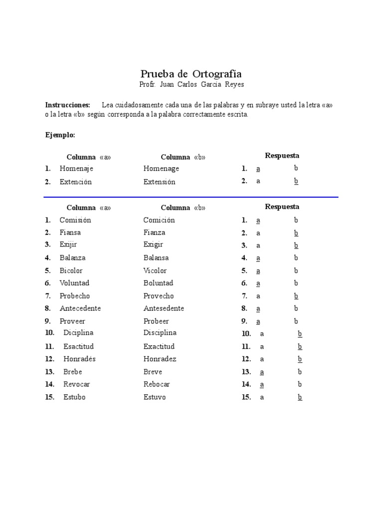 Prueba de Ortografía