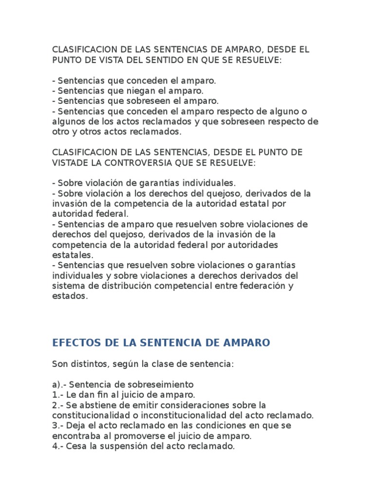 Clasificacion de Las Sentencias de Amparo | PDF | Sentencia (ley) | Violación