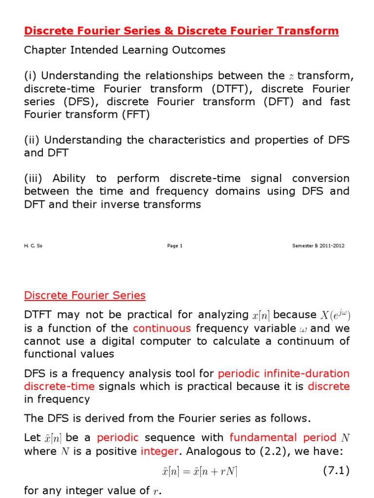 Discrete Fourier Series & Discrete Fourier Transform: H. C. So Semester ...
