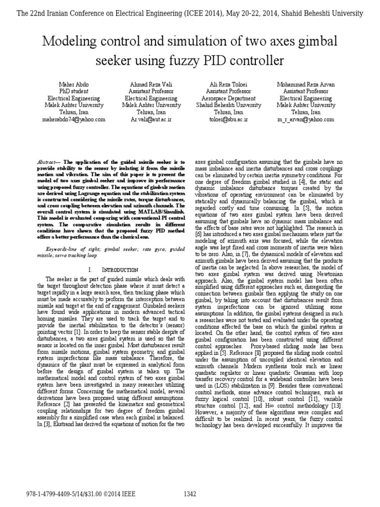 Modeling Control and Simulation of Two Axes Gimbal Seeker Using Fuzzy PID Controller | PDF ...