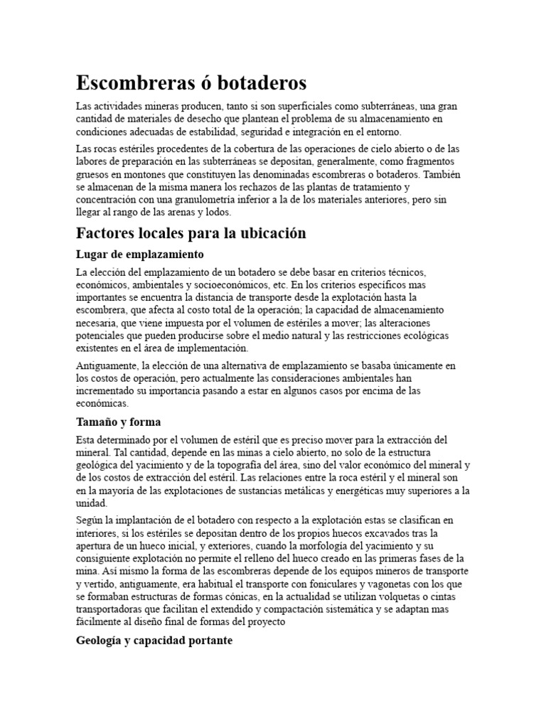 Tipos y Gestión de Escombreras Mineras | PDF | Minería | Minería de ...