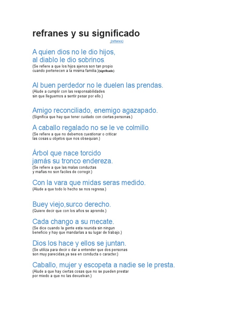 Refranes y Su Significado | PDF | Alimentos