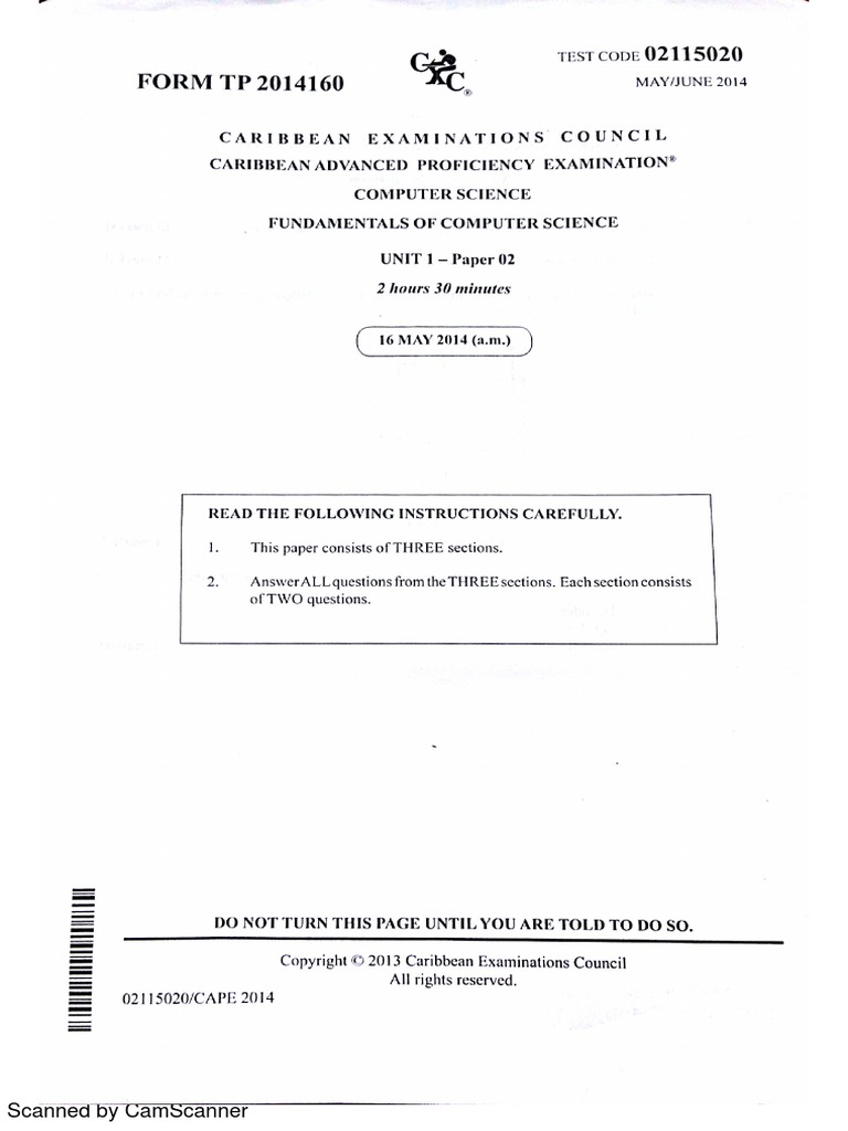 CAPE 2014 Computer Science Unit 1 Paper 2 | PDF | Science | It/Computer ...