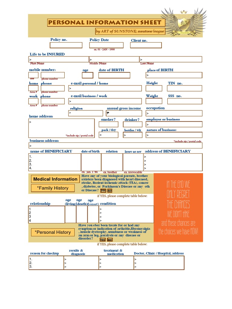 Personal Info Sheet Final Revisited | PDF