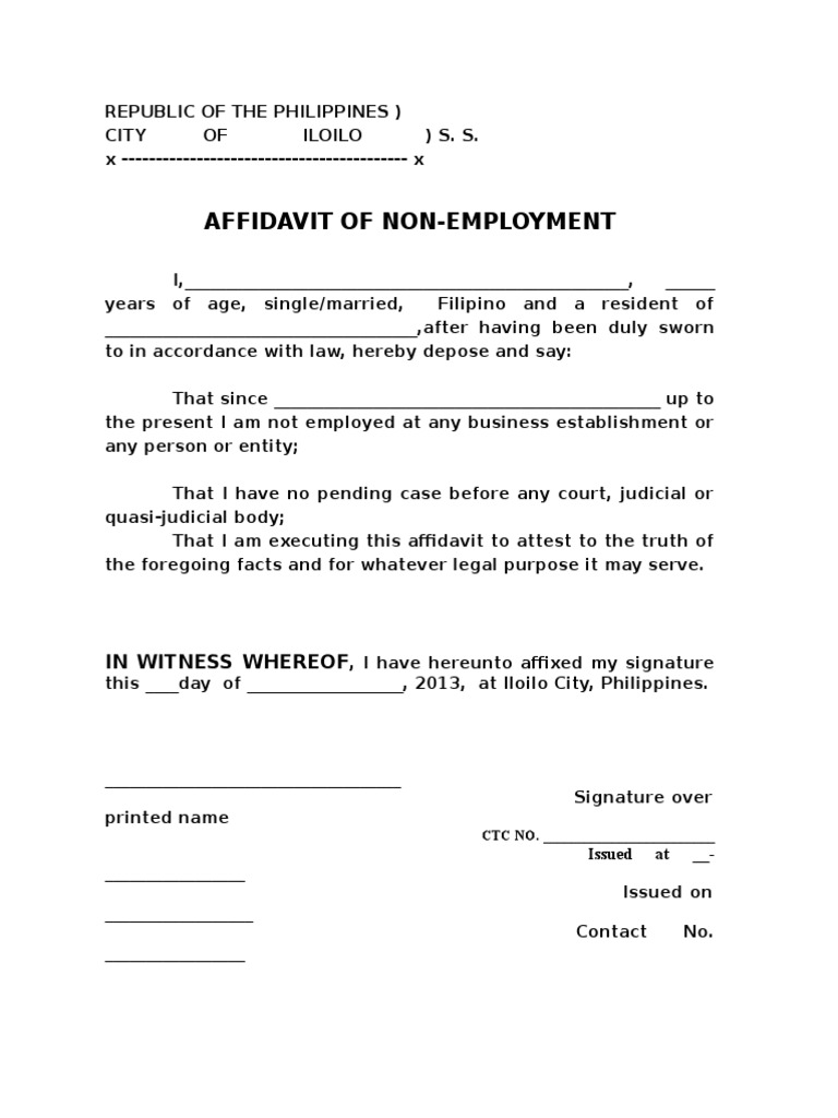 Affidavit of Non-Employment | PDF
