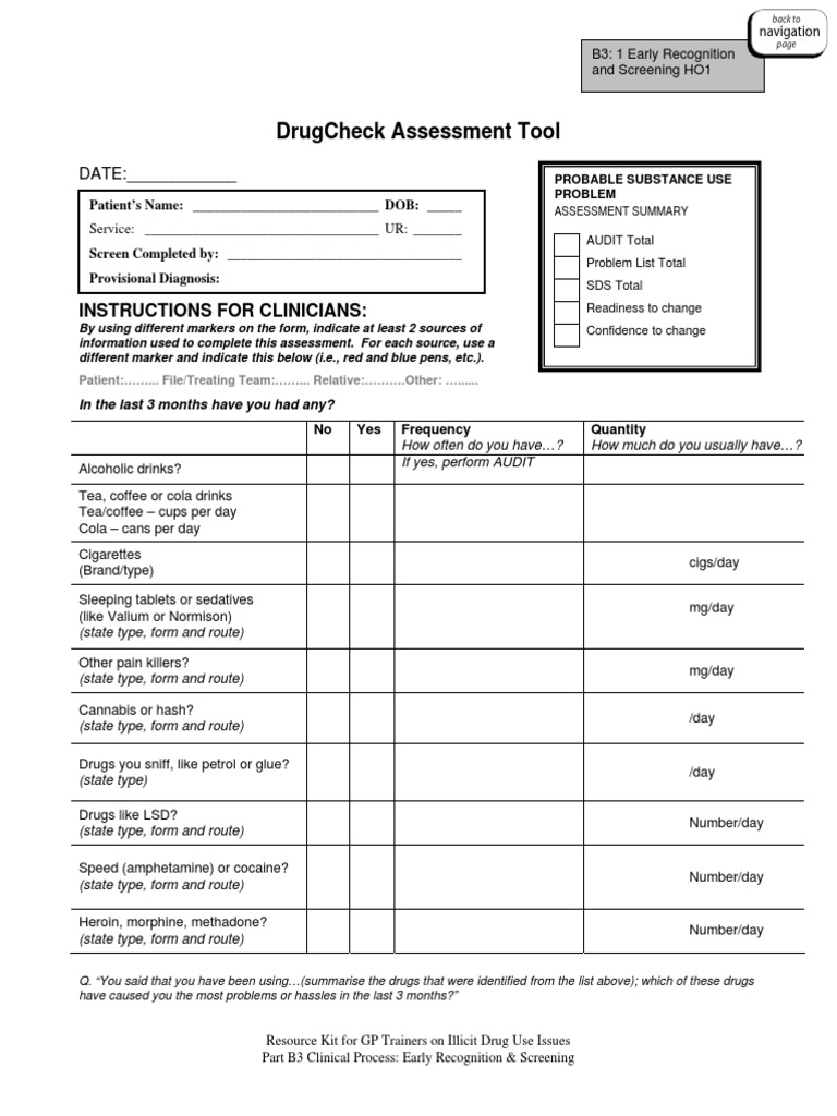 DrugCheck Assessment Tool Handout 1 | Download Free PDF | General ...