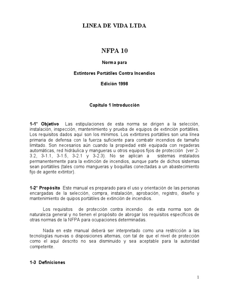 Norma NFPA 10: Extintores Portátiles | PDF | Presión | Agua