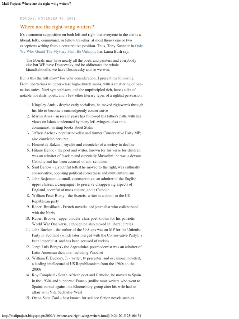 Mall Project - Where Are The Right-Wing Writers | PDF | Conservatism ...