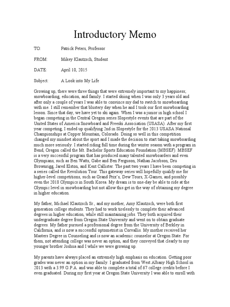 Introductory Memo | PDF | College | Academic Degree