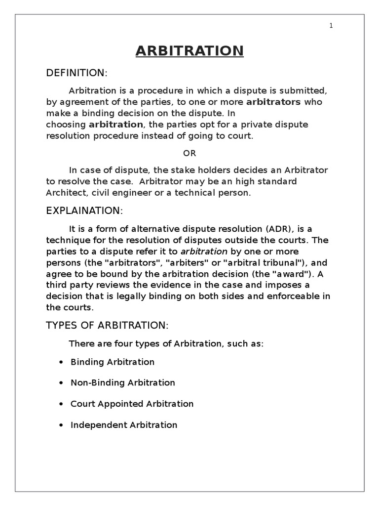 Arbitration: Definition | Download Free PDF | Alternative Dispute ...