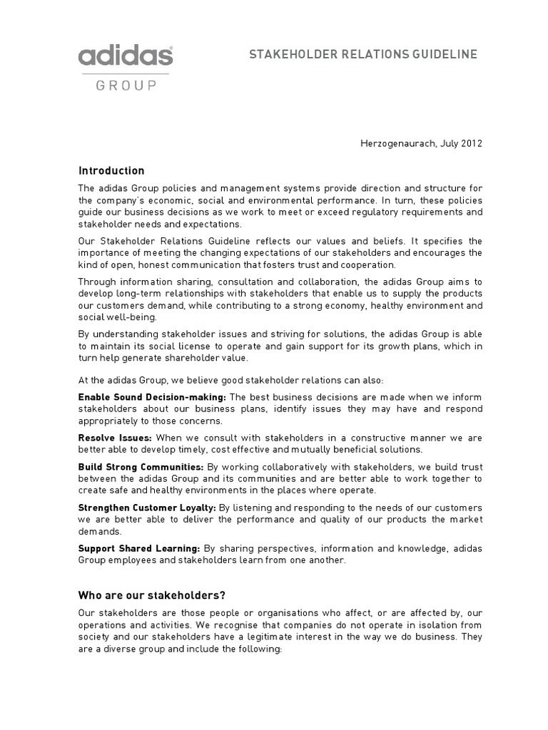 Stakeholder Relations Guideline 2012 en (FMGT) | PDF | Stakeholder (Corporate) | Collaboration
