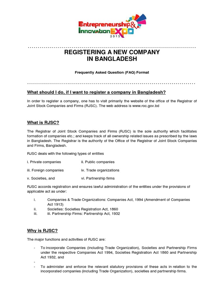 Joint Stock Registration Process of Companies | PDF | Articles Of ...