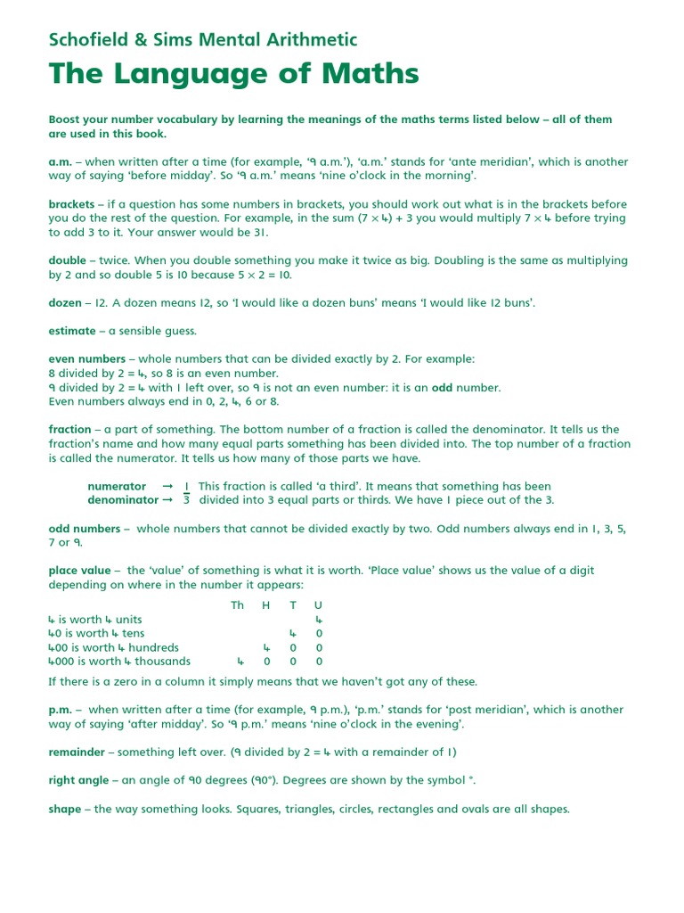 The Language of Maths: Schofield & Sims Mental Arithmetic | PDF