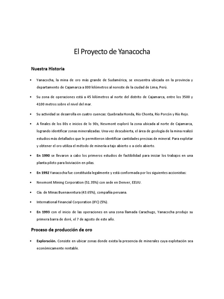 El Proyecto de Yanacocha PDF | PDF | Fundición | Minería