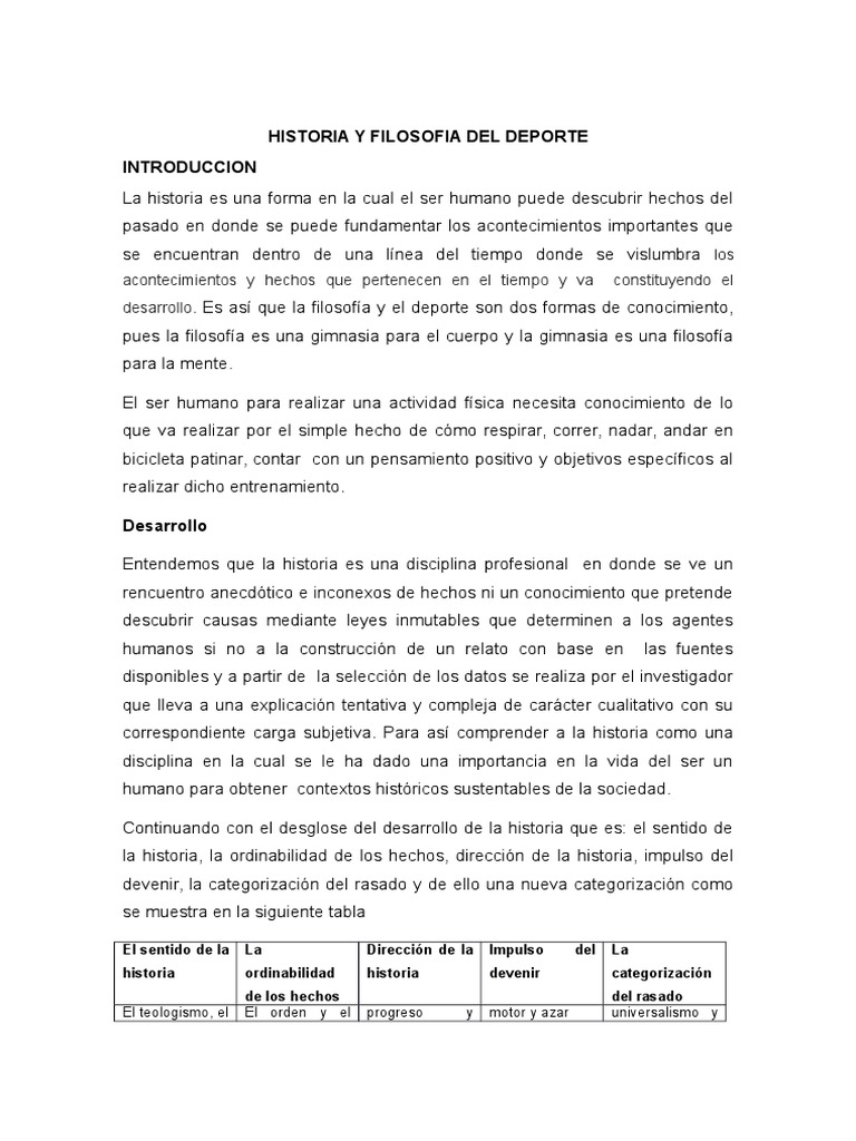 Historia y Filosofia Del Deporte | PDF | Conocimiento | Deportes