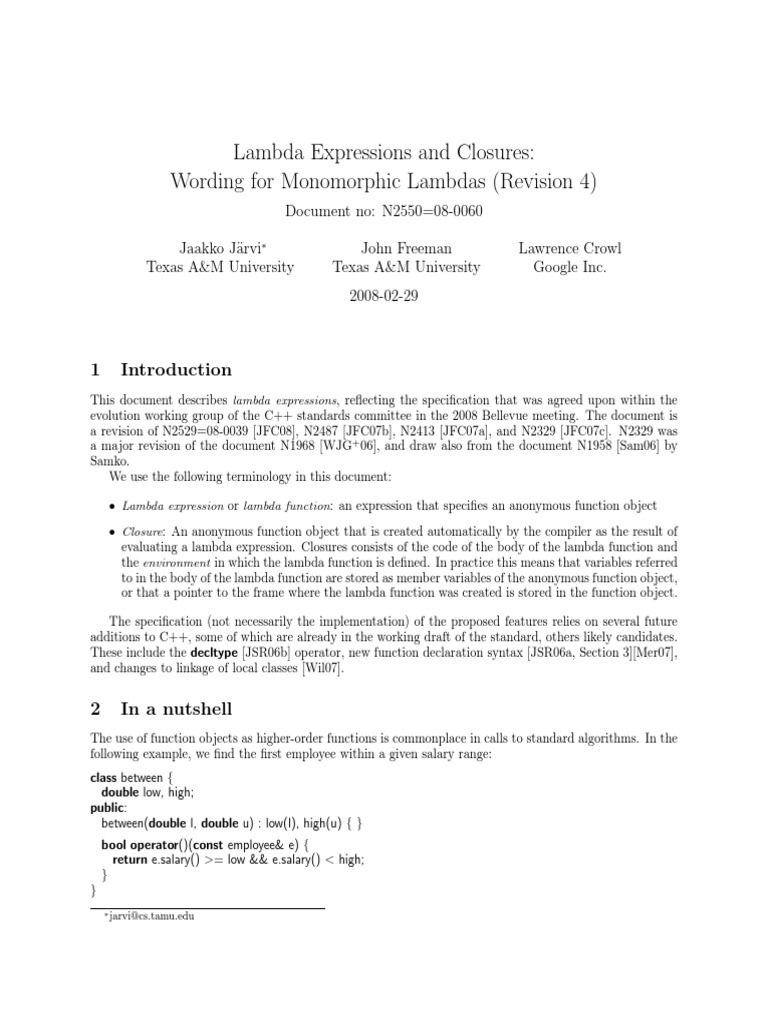 Lambda Expressions and Closures: Wording For Monomorphic Lambdas ...