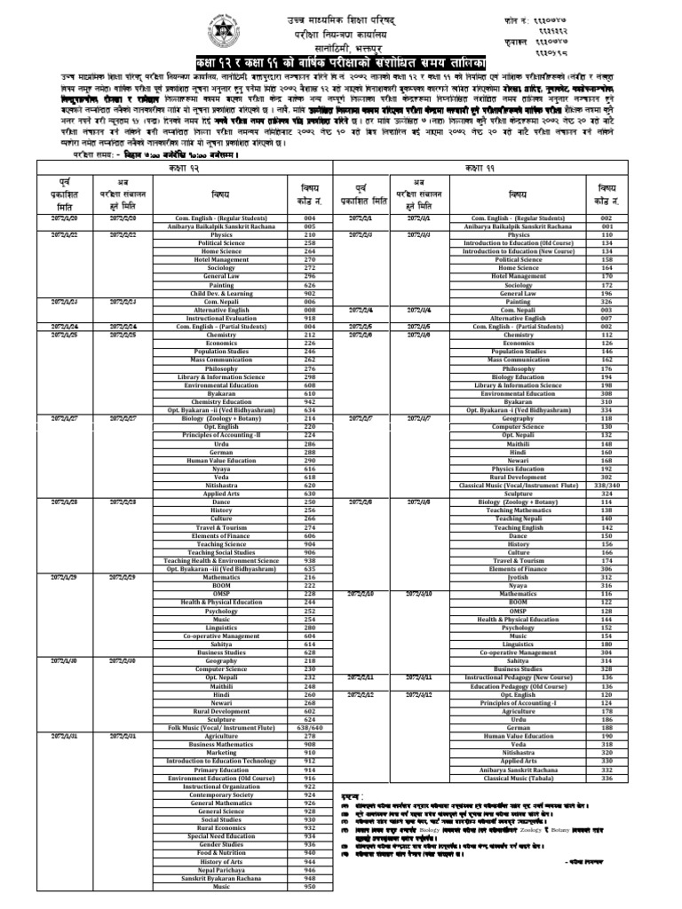 HSEB Revised Notice For Grade 11 and Grade 12 | PDF | English Studies ...