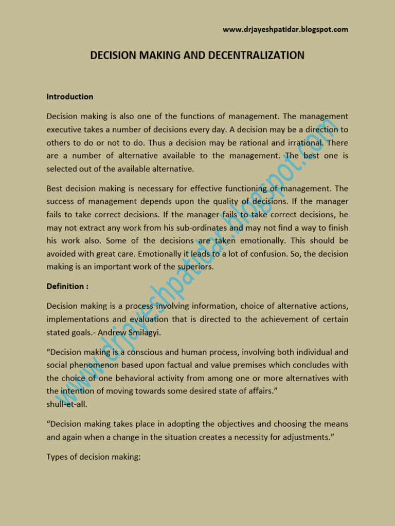 Decision Making and Decentralization | PDF | Decentralization ...