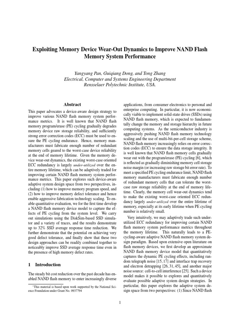 Exploiting Memory Device Wear-Out Dynamics To Improve NAND Flash Memory System Performance | PDF ...