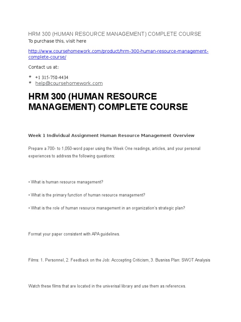 HRM 300 (Human Resource Management) Complete Course | PDF | Human ...