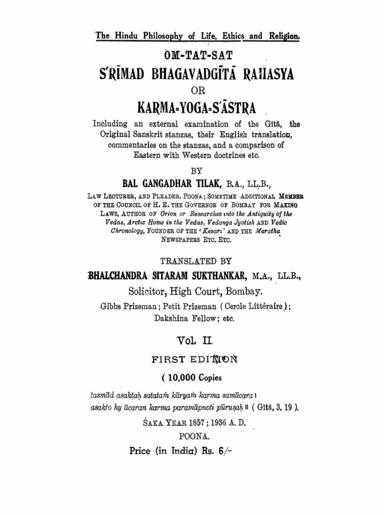 L.B.G. Tilak - Srimad Bhagavad Gita Rahasya - Vol. 2 - 1935 | PDF
