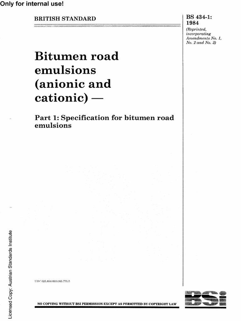 BS 434-1 (1984) - Specification For Bitumen Road Emulsions PDF | PDF ...