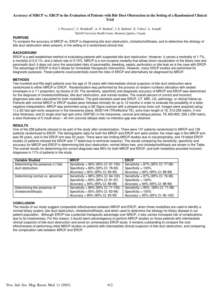 Mrcp Vs Ercp Sensitivity And Specificity Health Sciences