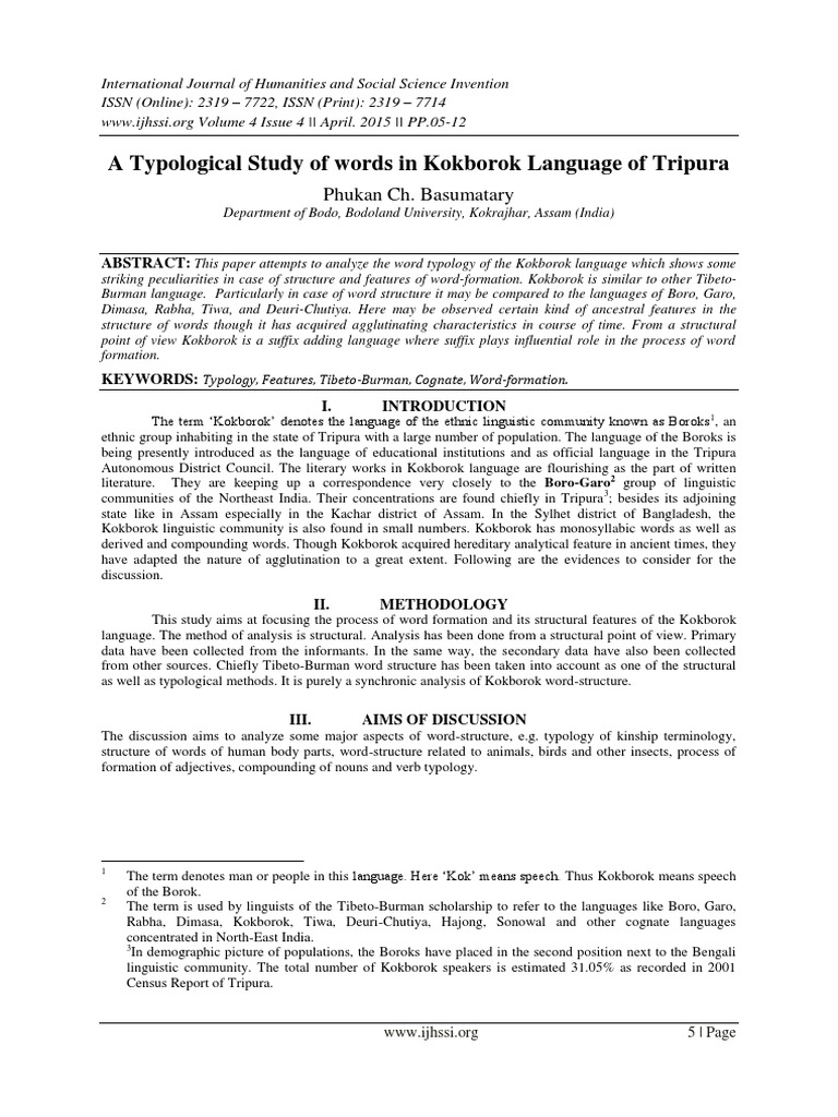 A Typological Study of words in Kokborok Language of Tripura | Word ...