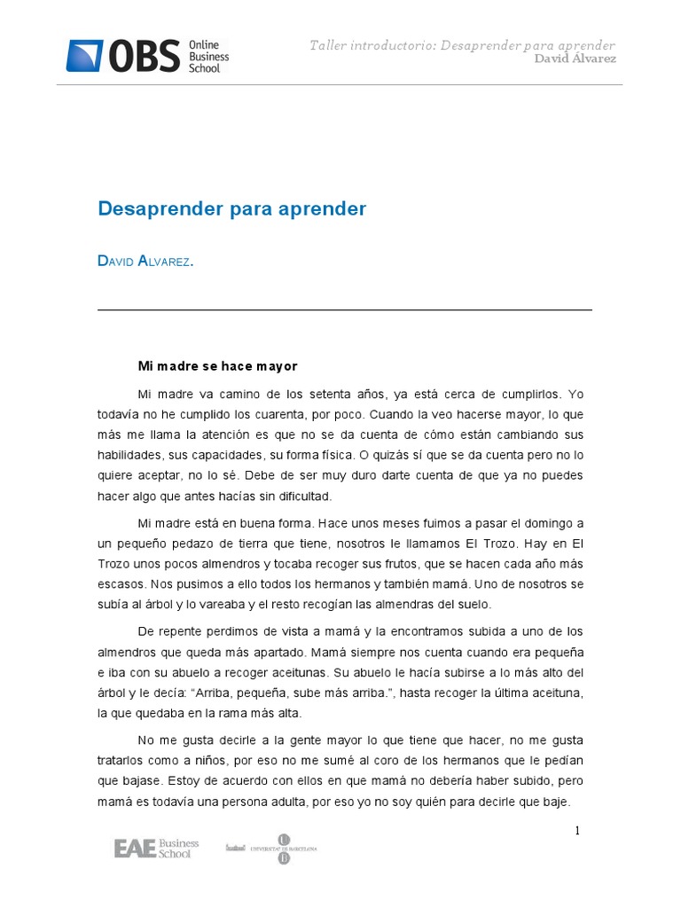 Desaprender para Aprender PDF | PDF | Mente inconsciente | Aprendizaje