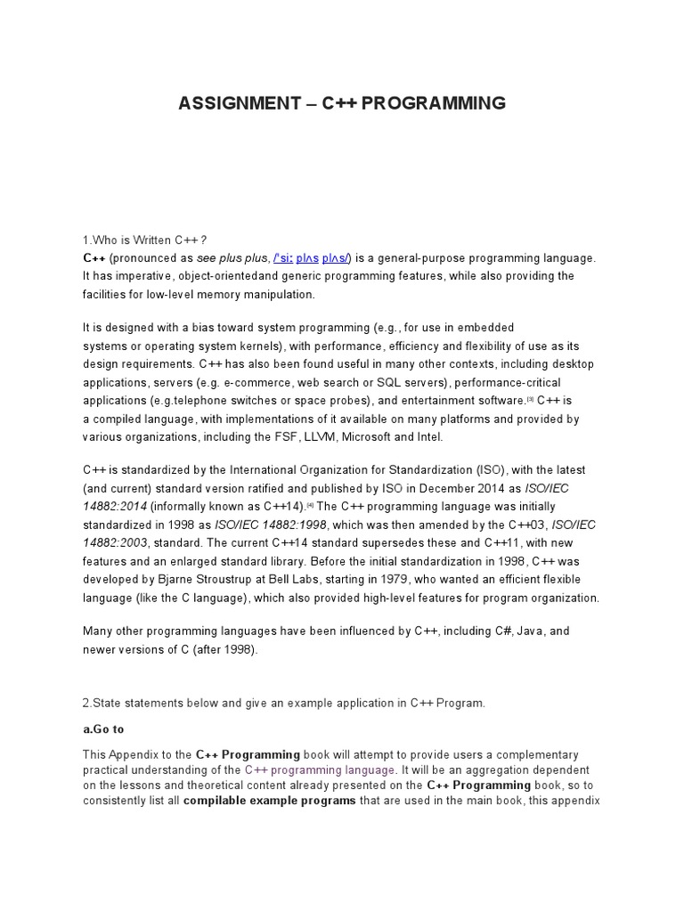 Assignment - C++ Programming: C++ (Pronounced As See Plus Plus | Download Free PDF | Control ...