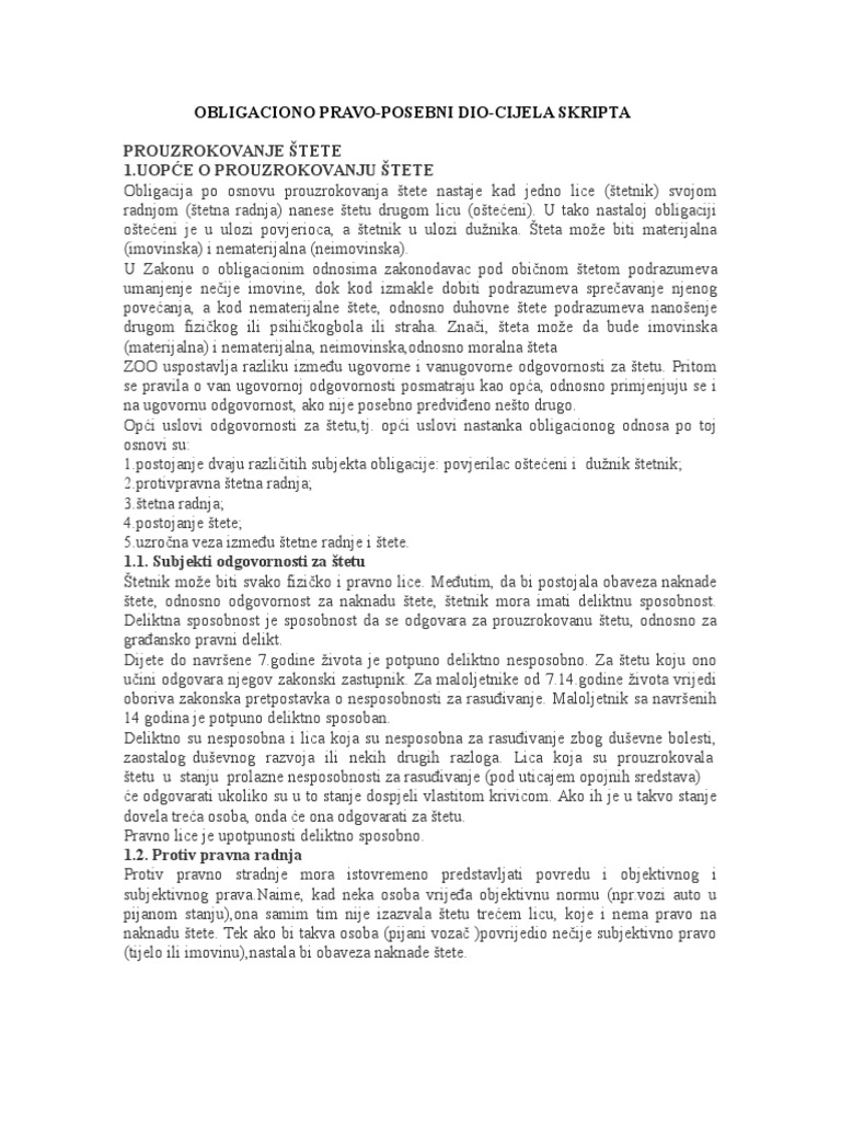 Obligaciono Pravo Posebni Dio Cijela Skripta III Godina | PDF
