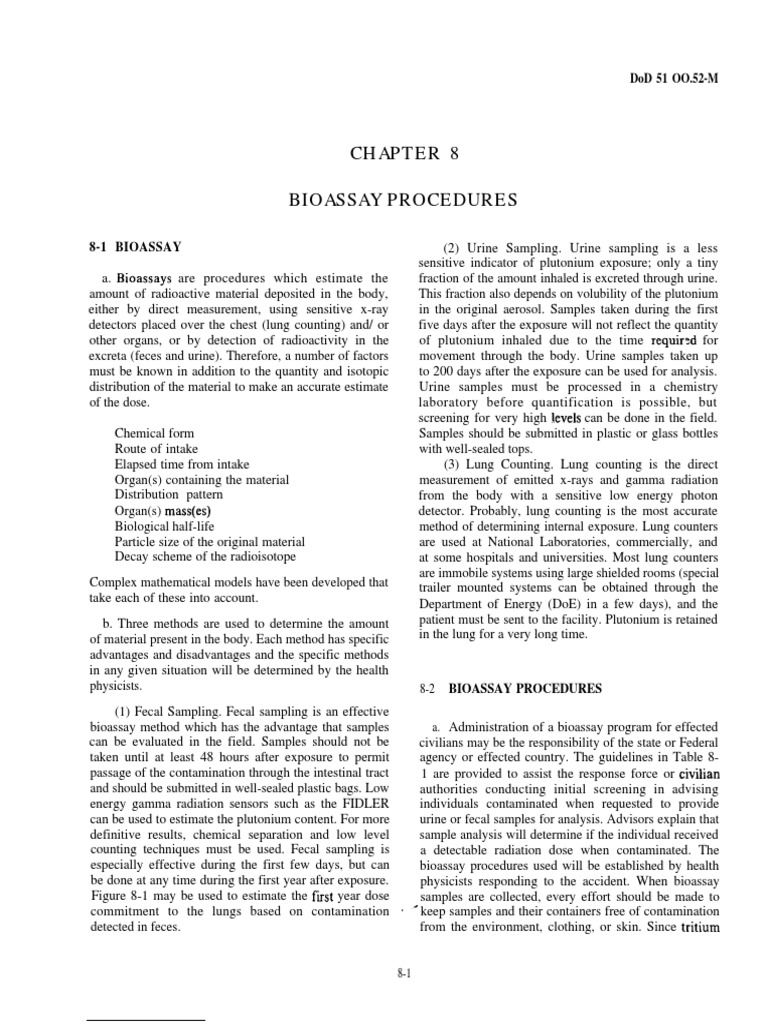 Bioassay Procedures: Dod 51 Oo.52-M | PDF | Radioactive Contamination ...