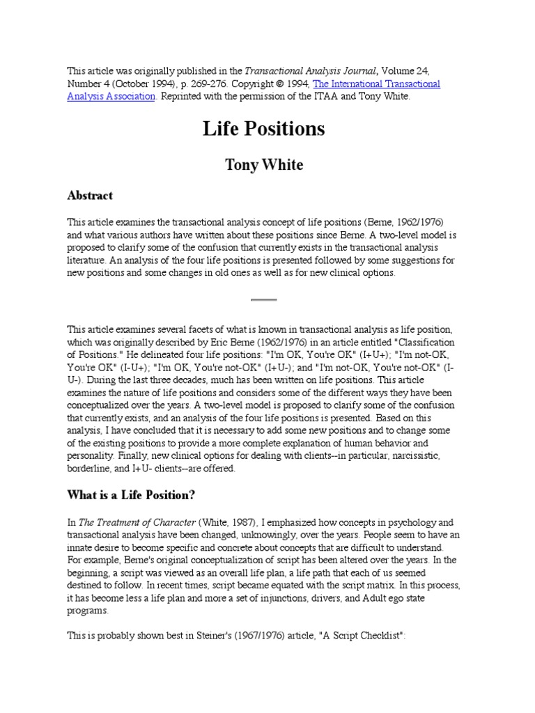 Life Positions | Download Free PDF | Thought | Feeling