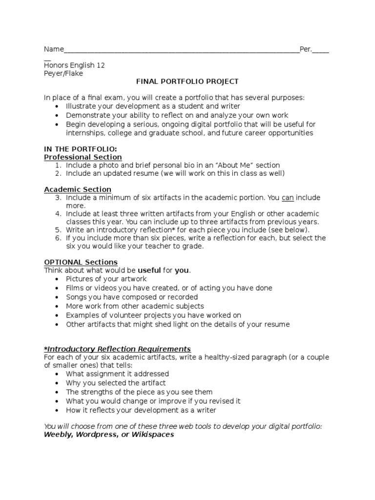 Final Portfolio Project + Rubric | PDF