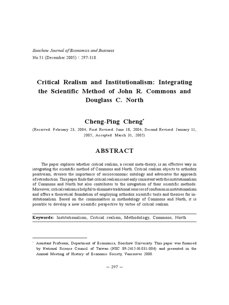 Integrating Institutional Economics Through Critical Realism: Exploring ...