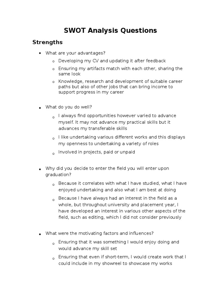 SWOT Analysis Questions | Copy Editing | Leadership | Free 30-day Trial ...